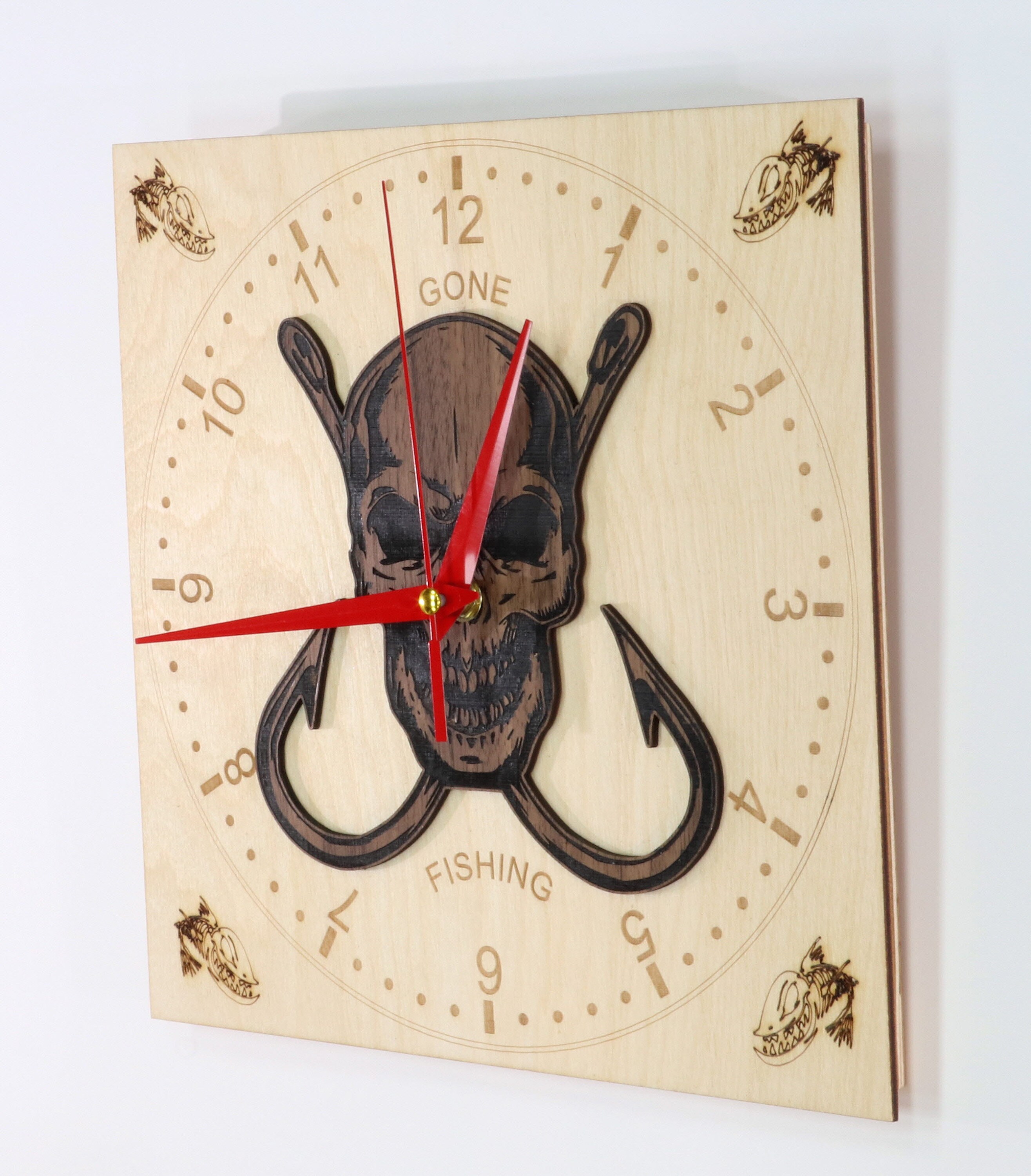 Customizable Fishing Wooden Clock, 3D Wooden Clock , Fishing Wall Clock ...