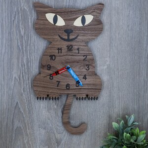 Wooden Cat Pendulum Clock, Cat Lovers, 3D Cat Clock, Nursery or Kids ...