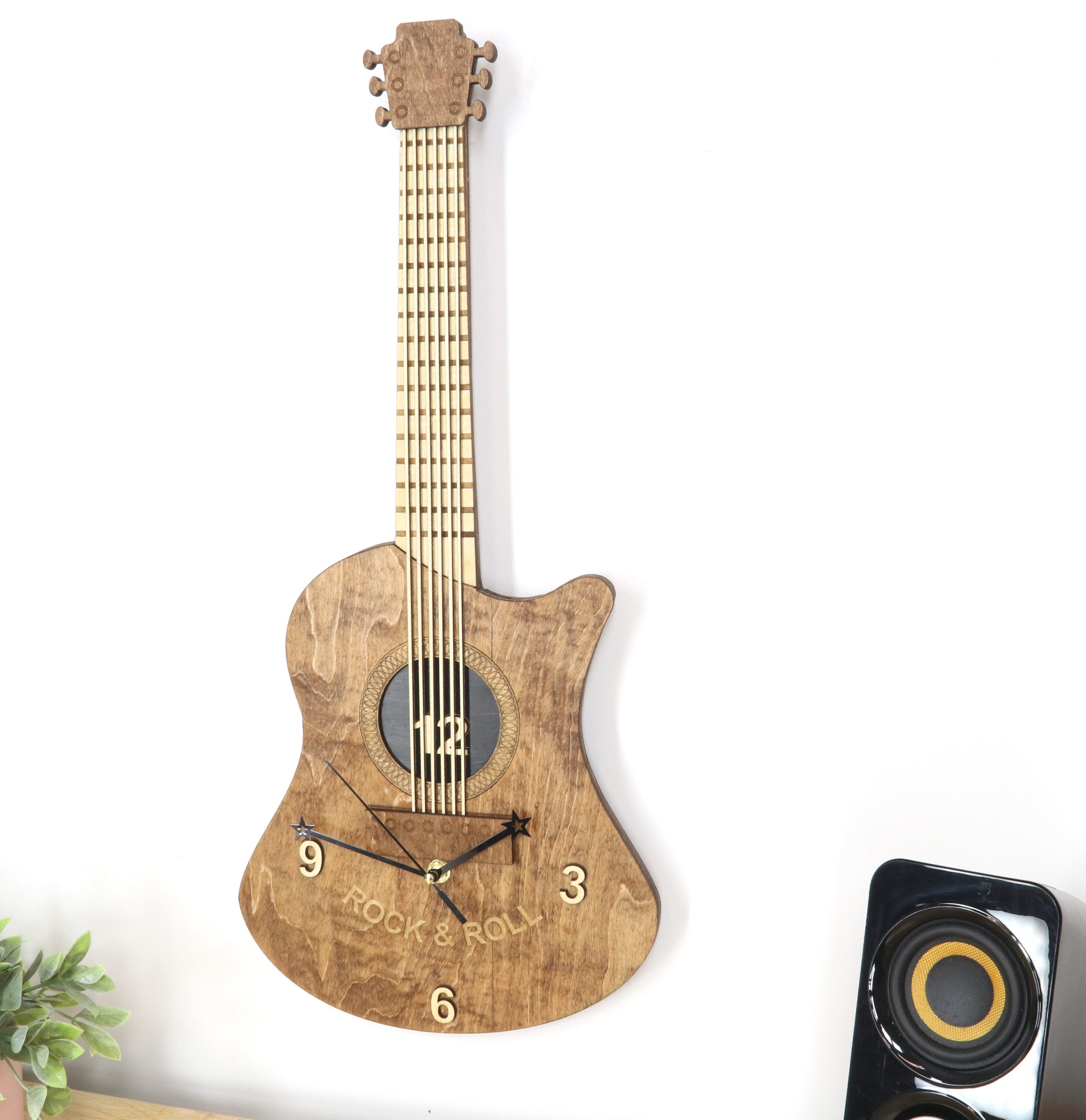 Personalized Handcrafted Wooden Guitar Wall Clock, Guitar Clock, 3D ...