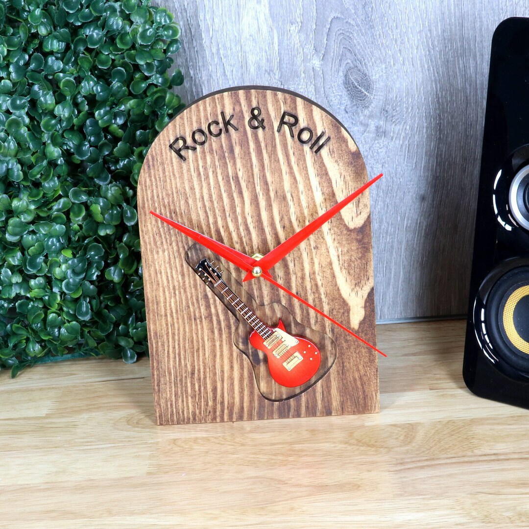 Personalized Music Wooden Guitar Desk Clock, Handmade Guitar Clock, 3D ...