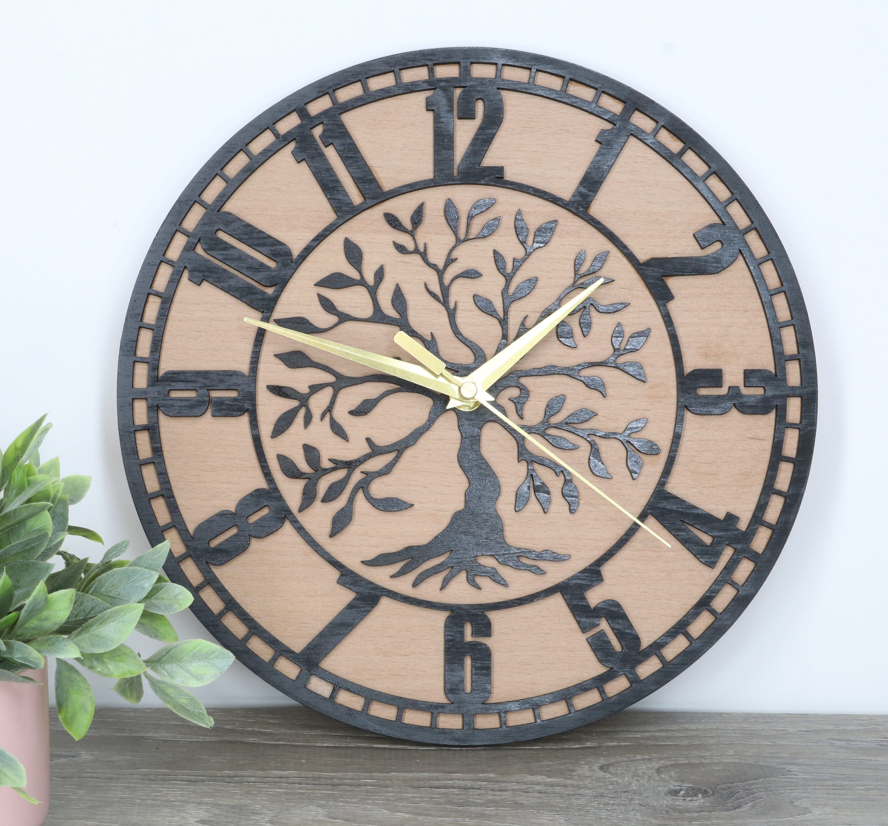 Large Wooden Wall Clock, Oversized Tree of Life Clock, Laser Cut Wall ...