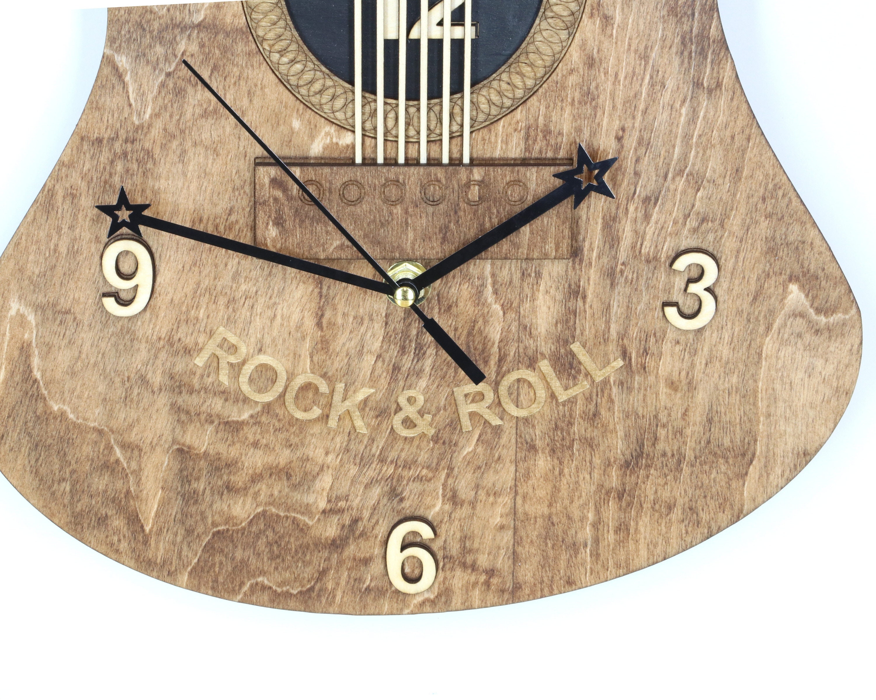 Personalized Handcrafted Wooden Guitar Wall Clock, Guitar Clock, 3D ...