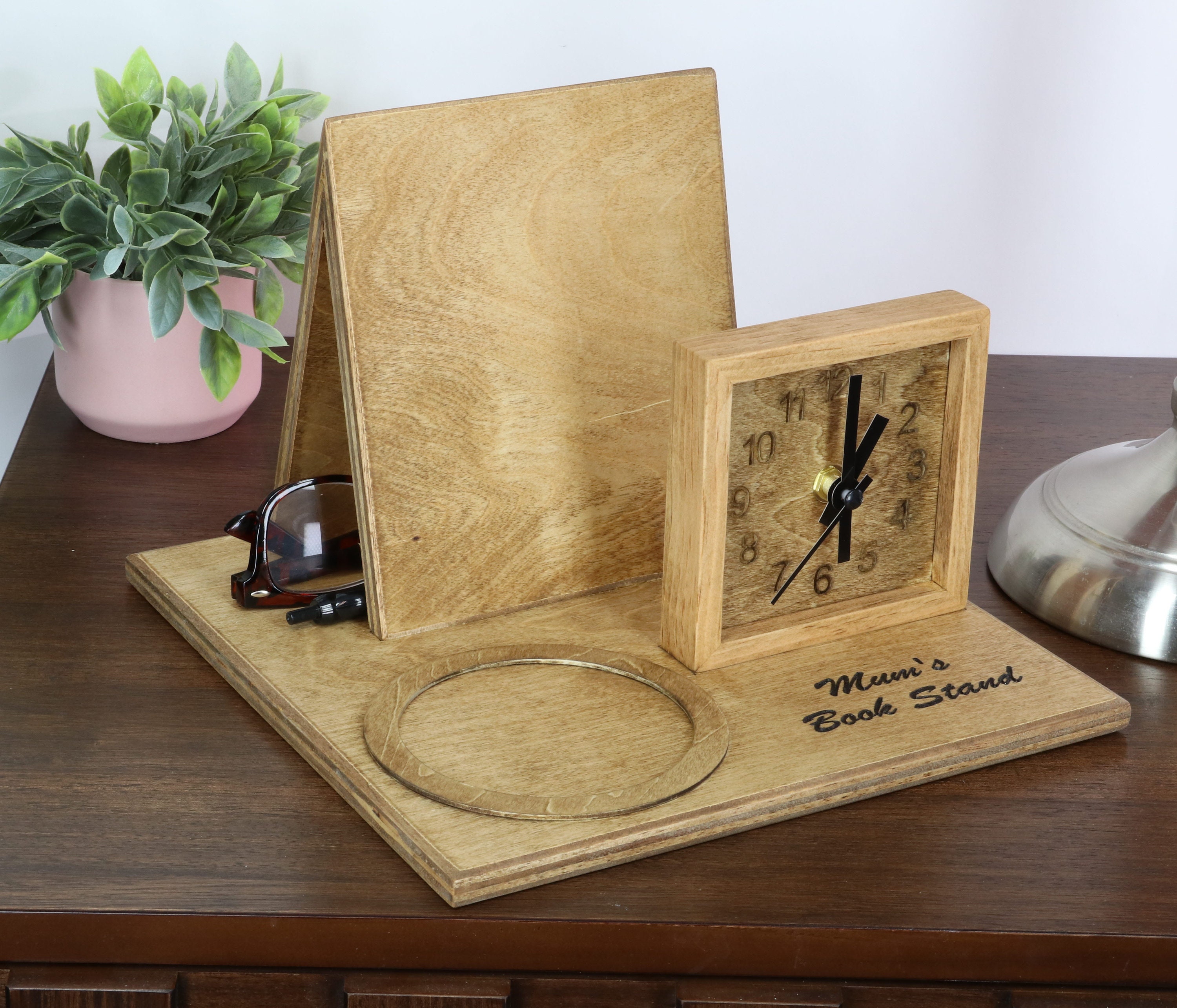 Personalized Wooden Book Rest, Page Marker, Book Holder With Clock ...
