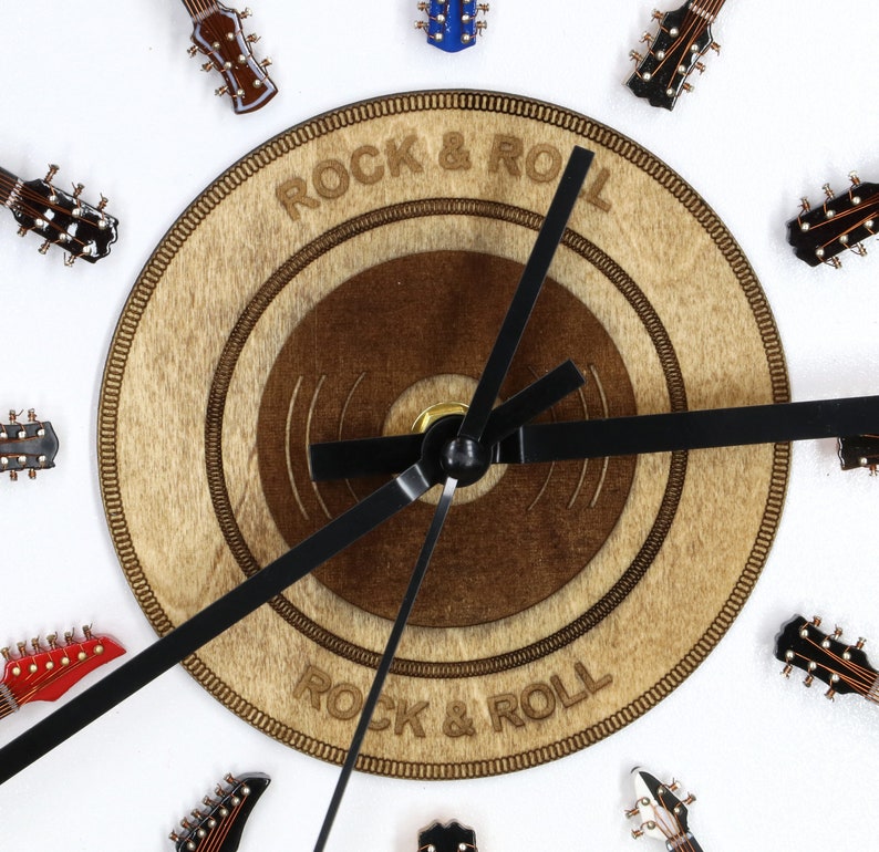 14" Handmade Personalized Wooden Guitar Wall Clock, 3D, Music Room ...