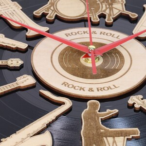 11.75" Vinyl & Wooden Musical Instrument Wall Clock, 12 Instruments ...