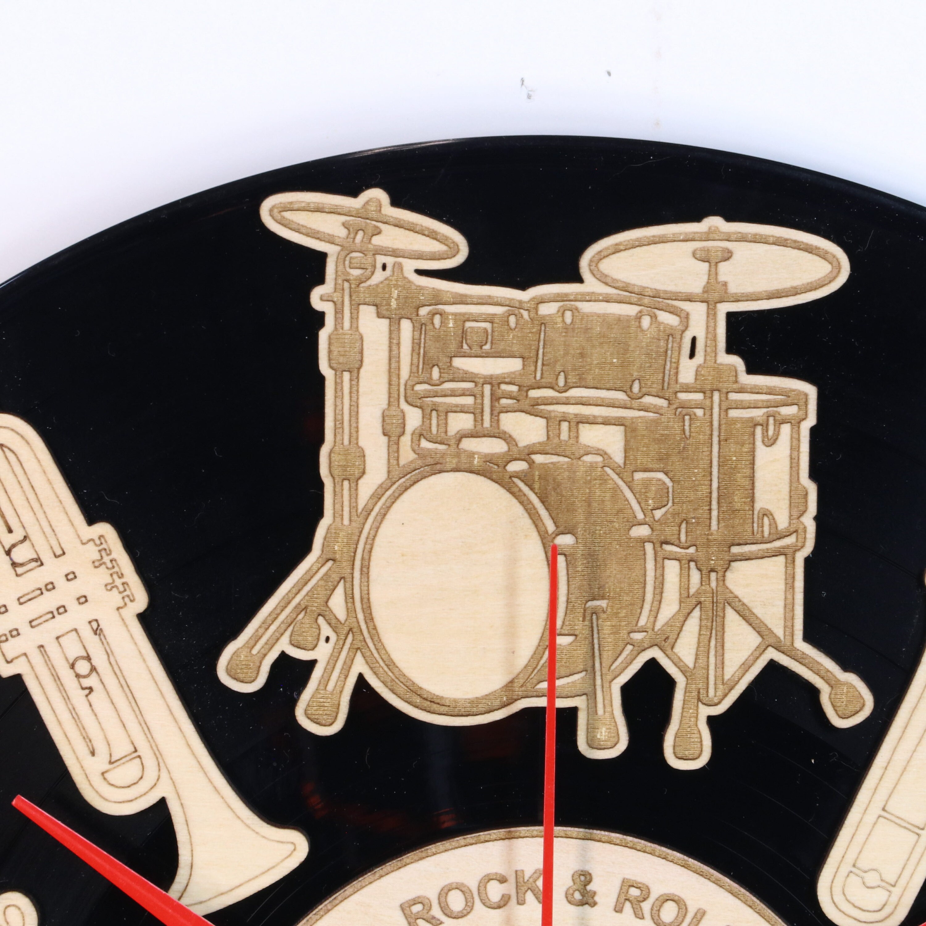 11.75" Vinyl & Wooden Musical Instrument Wall Clock, 12 Instruments ...