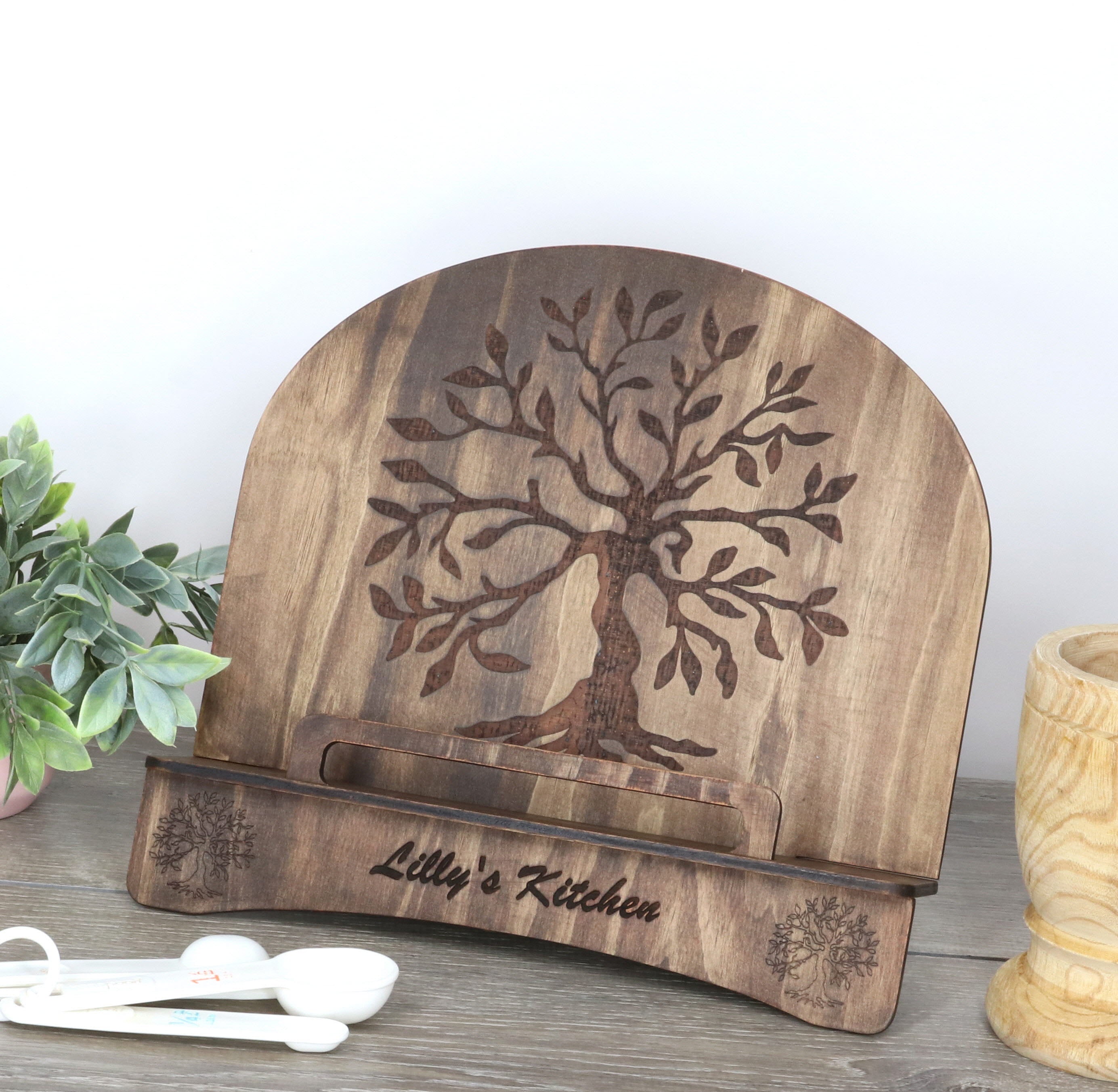 Personalized Cookbook Stand, Tree of Live Wooden Cookbook Stand, Recipe ...