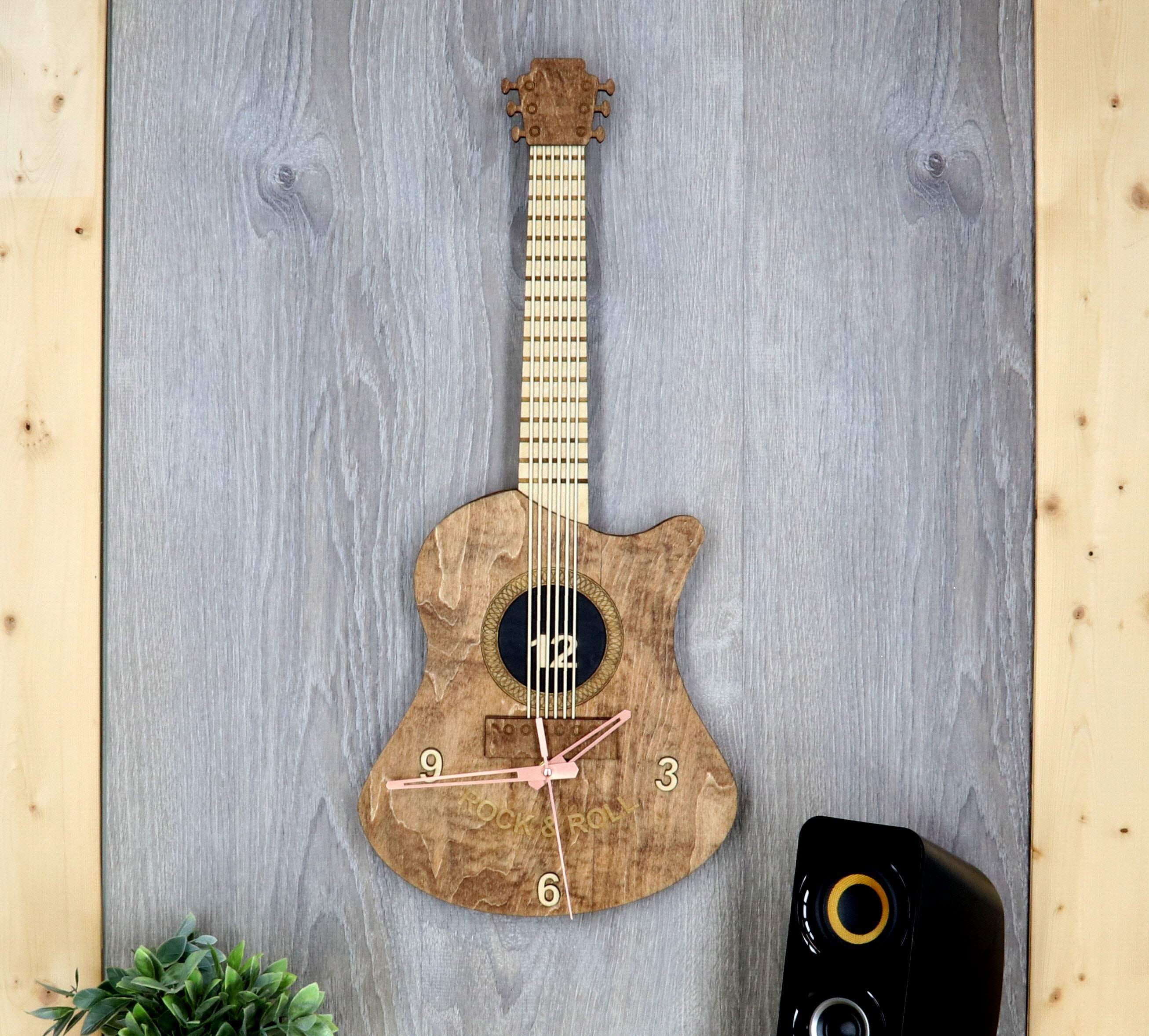 Personalized Handcrafted Wooden Guitar Wall Clock, Guitar Clock, 3D ...