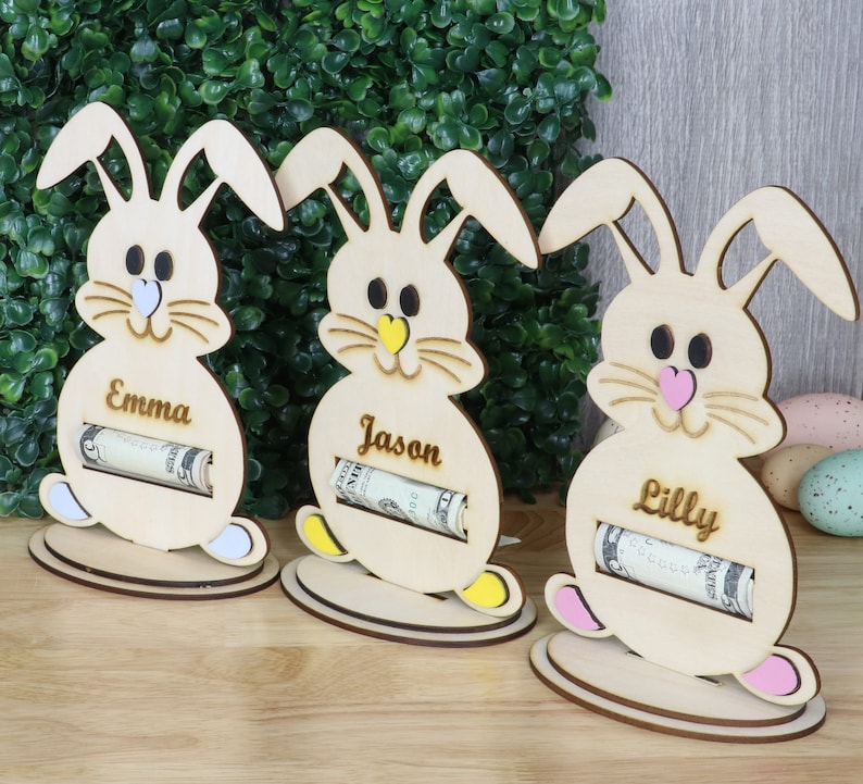 Personalized Easter Bunny Wooden Money Tree, Unique Freestanding Easter ...