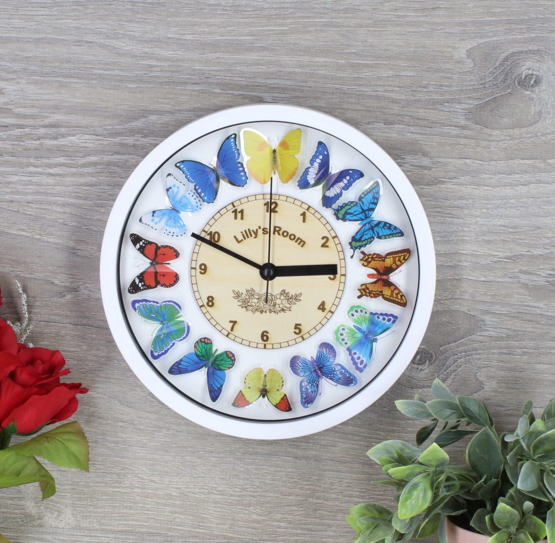 Personalized Butterfly Wall Clock, Engraved Butterfly 3D Clock, Nursery ...
