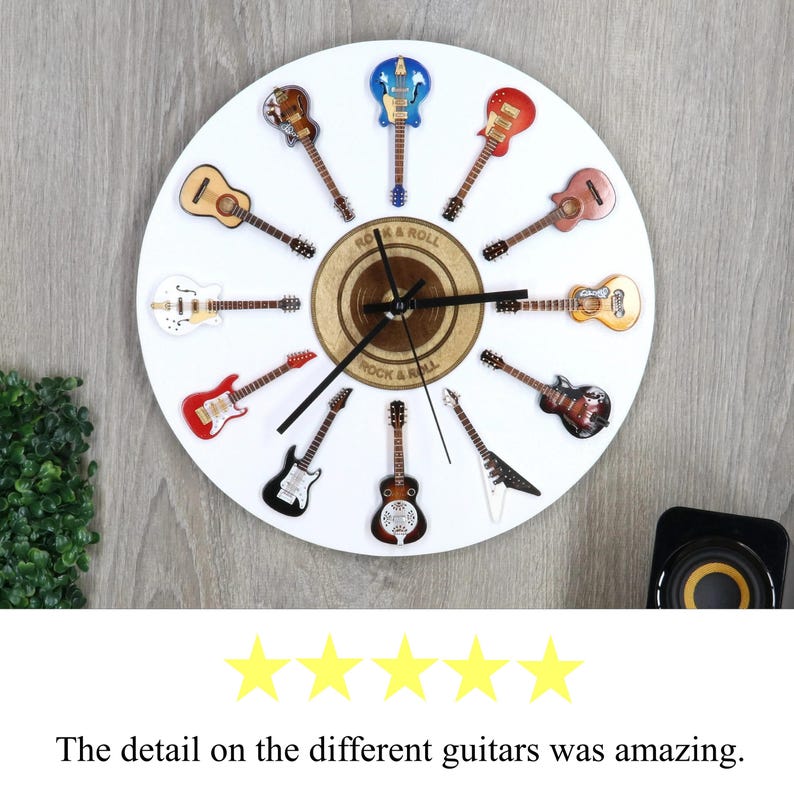 14" Handmade Personalized Wooden Guitar Wall Clock, 3D, Music Room ...