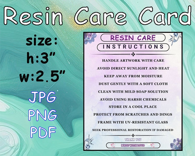 Resin Care Card Printable Resin Care Card printable Resin - Etsy
