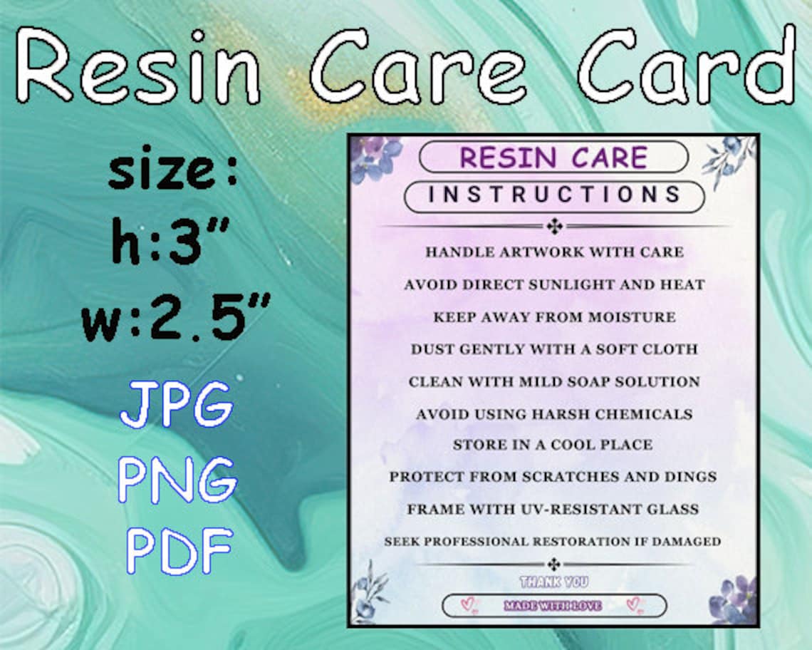 Resin Care Card , Printable Resin Care Card ,printable Resin Care ...
