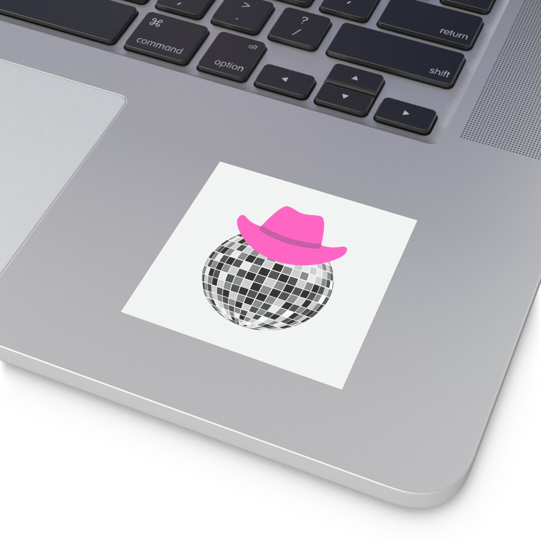 Hot Pink Cowgirl Hat Disco Ball Sticker square - Etsy