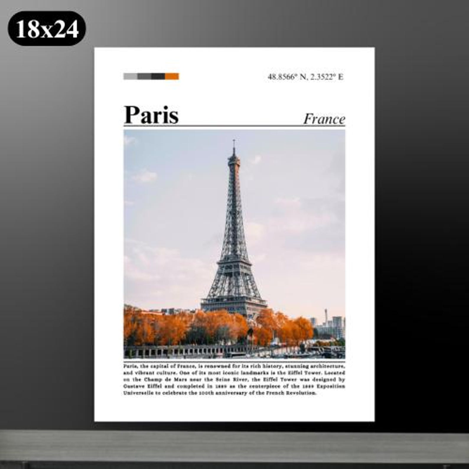 High Quality Matte Paris France Poster, Eiffel Tower Wall Art, French ...