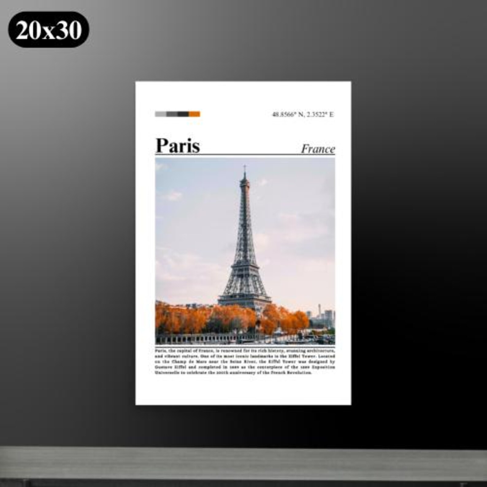 High Quality Matte Paris France Poster, Eiffel Tower Wall Art, French ...