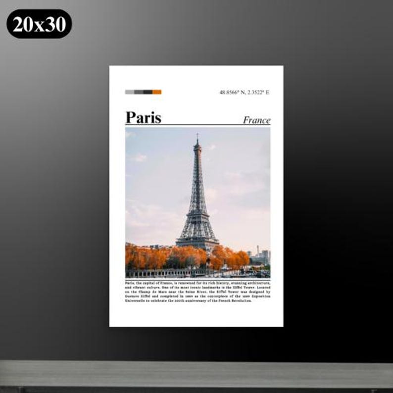 High Quality Matte Paris France Poster, Eiffel Tower Wall Art, French ...