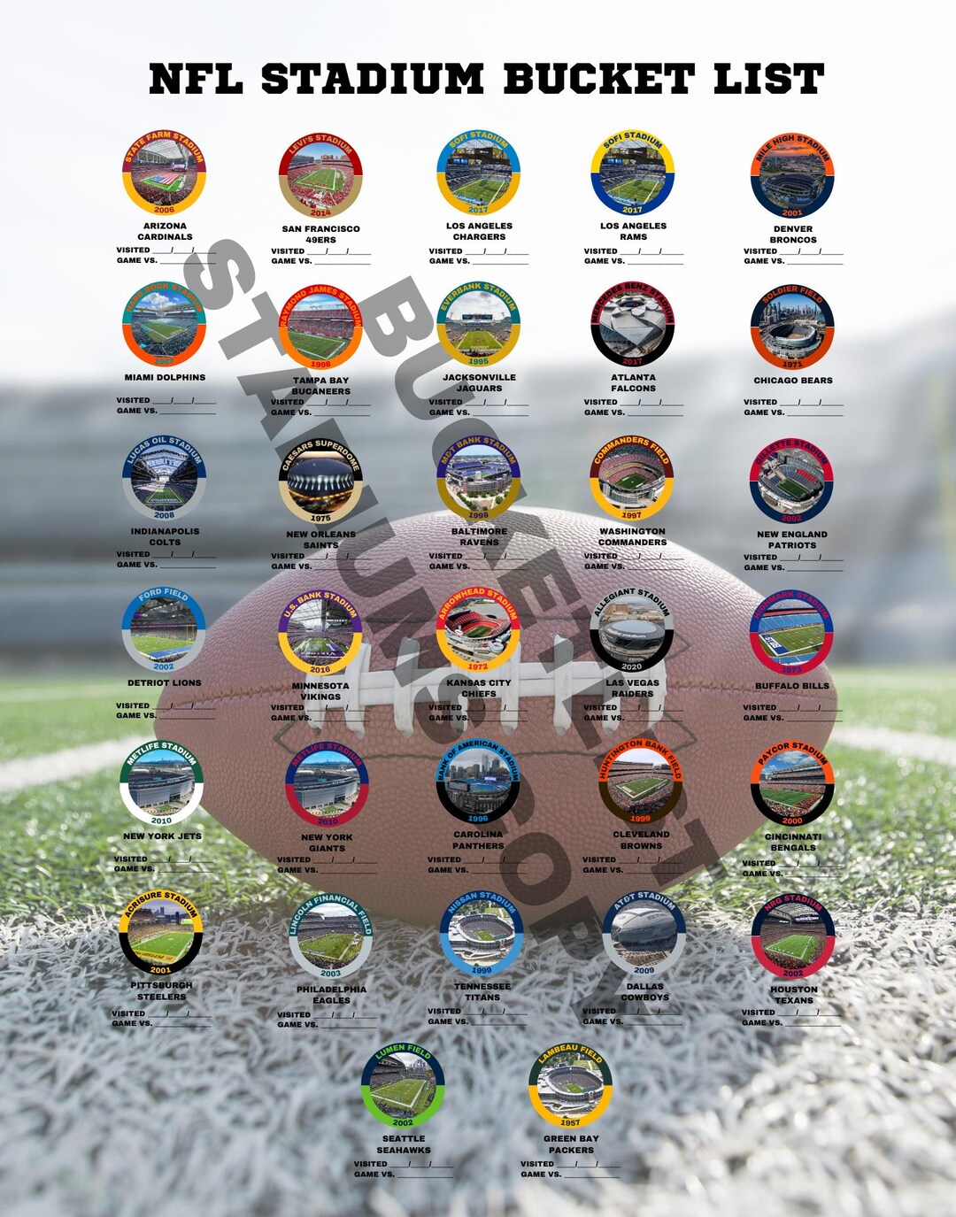 NFL Stadium Tracker – 11x14 Printable Bucket List - Etsy
