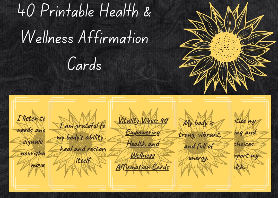 40 Health & Wellness Affirmation Cards, Printable Cards, Motivational ...
