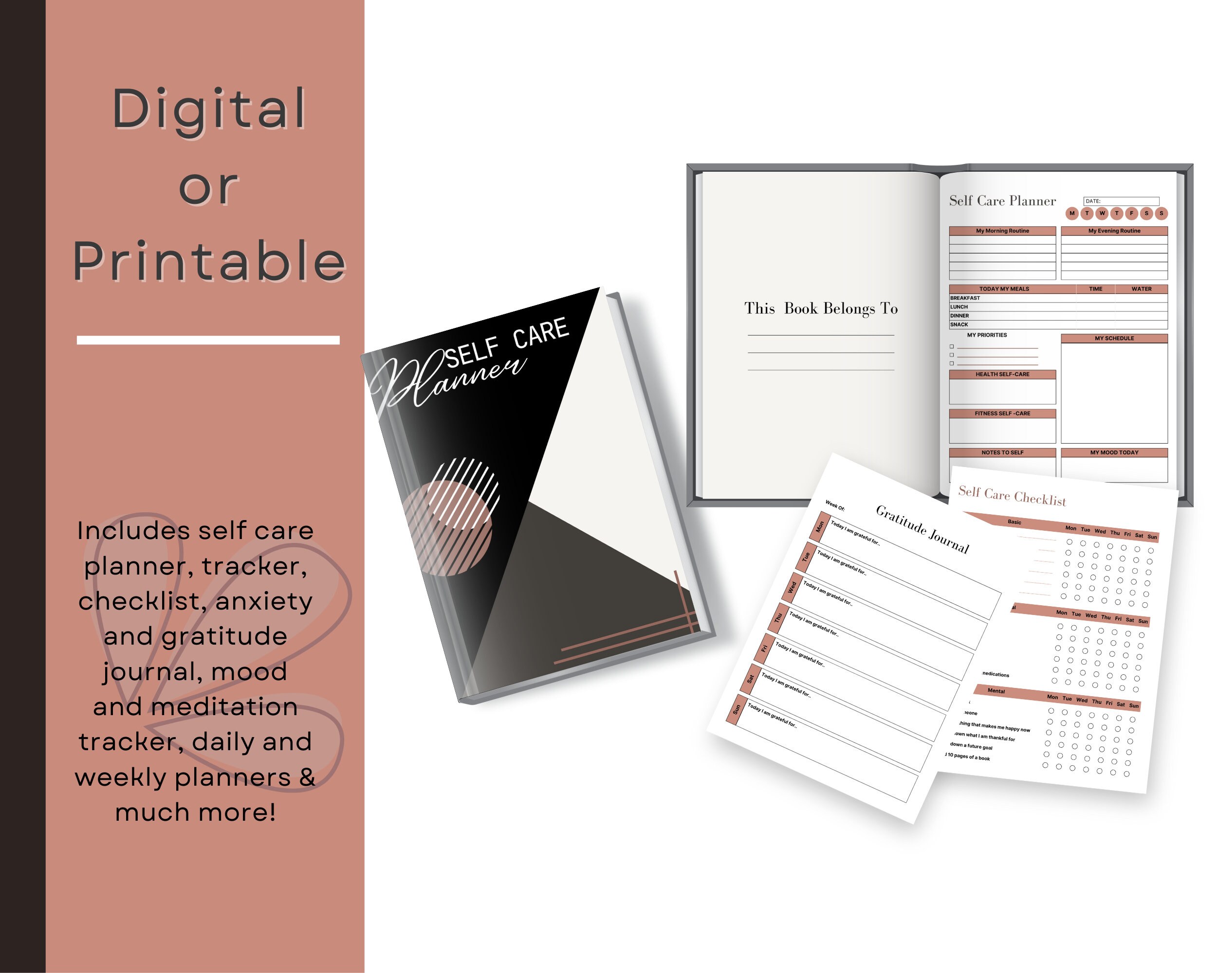 Self Care Planner, Anxiety Journal, Gratitude Journal, Daily Tracker ...