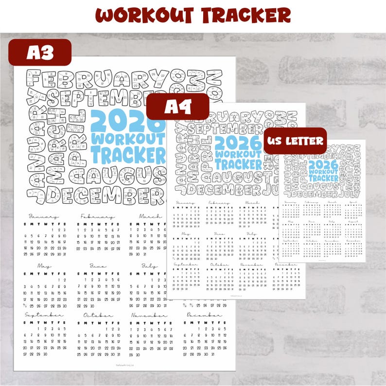 2026 Coloring Workout Tracker Calendar | Printable Fitness Planner (PDF ...