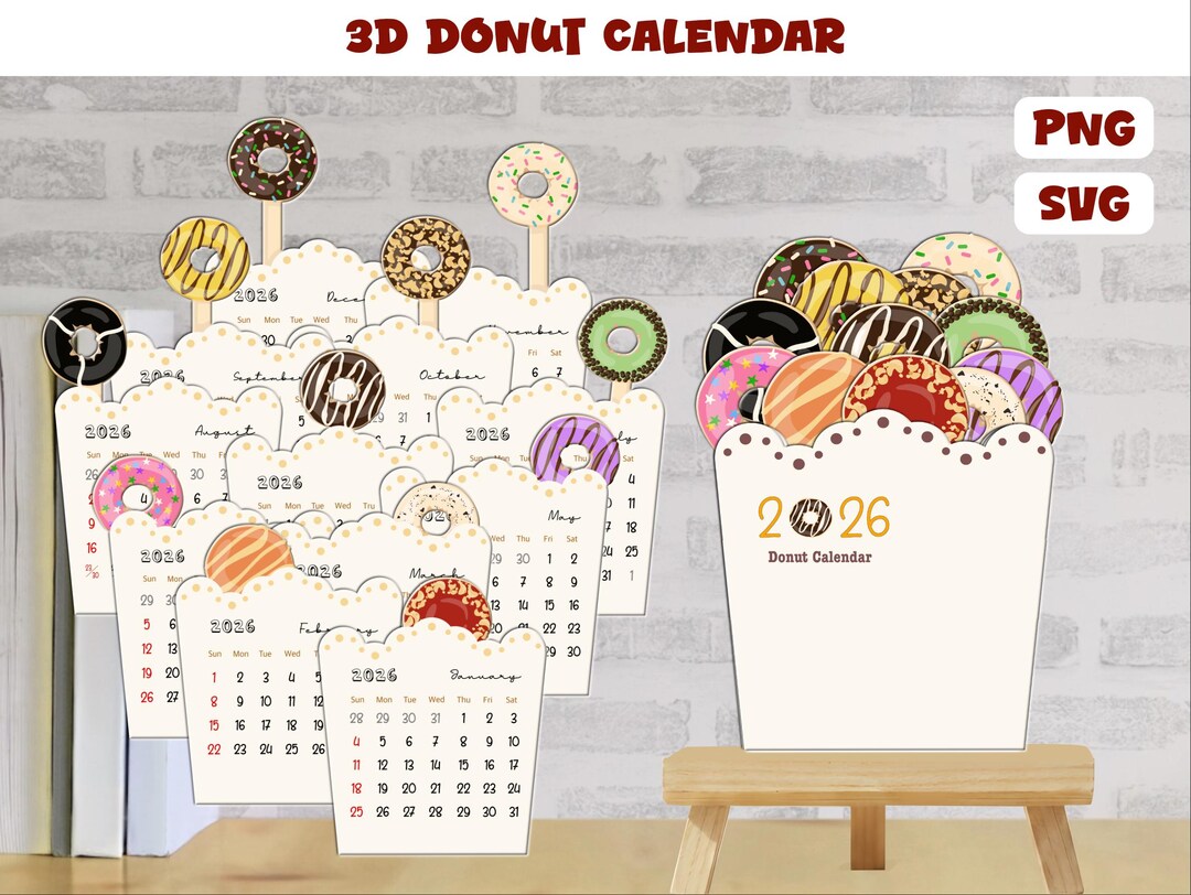 2026 Printable 3D Donut Desk Calendar SVG | Digital Download PNG/SVG ...