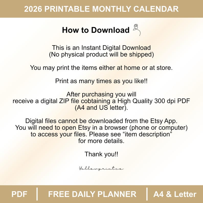 Printable Calendar 2026 | A4 Letter 12 Page Monthly Planner | Simple ...