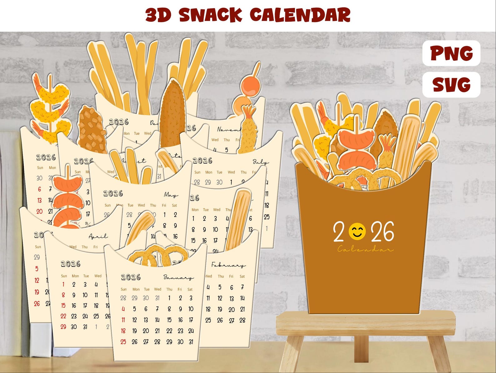 2026 Snack Desk Calendar: 3D Printable DIY (PNG/SVG) - Etsy