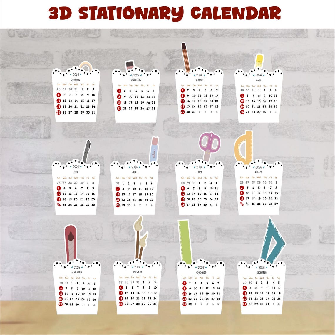 2026 3D Desk Calendar: DIY Papercraft Office Decor (PNG+SVG) - Etsy