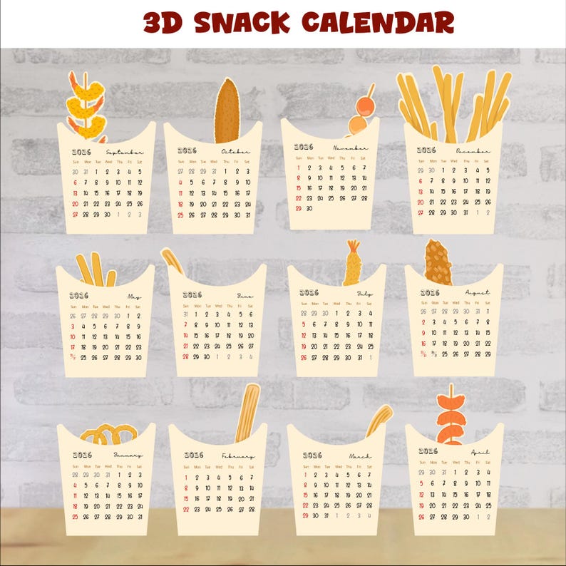 2026 Snack Desk Calendar: 3D Printable DIY (PNG/SVG) - Etsy