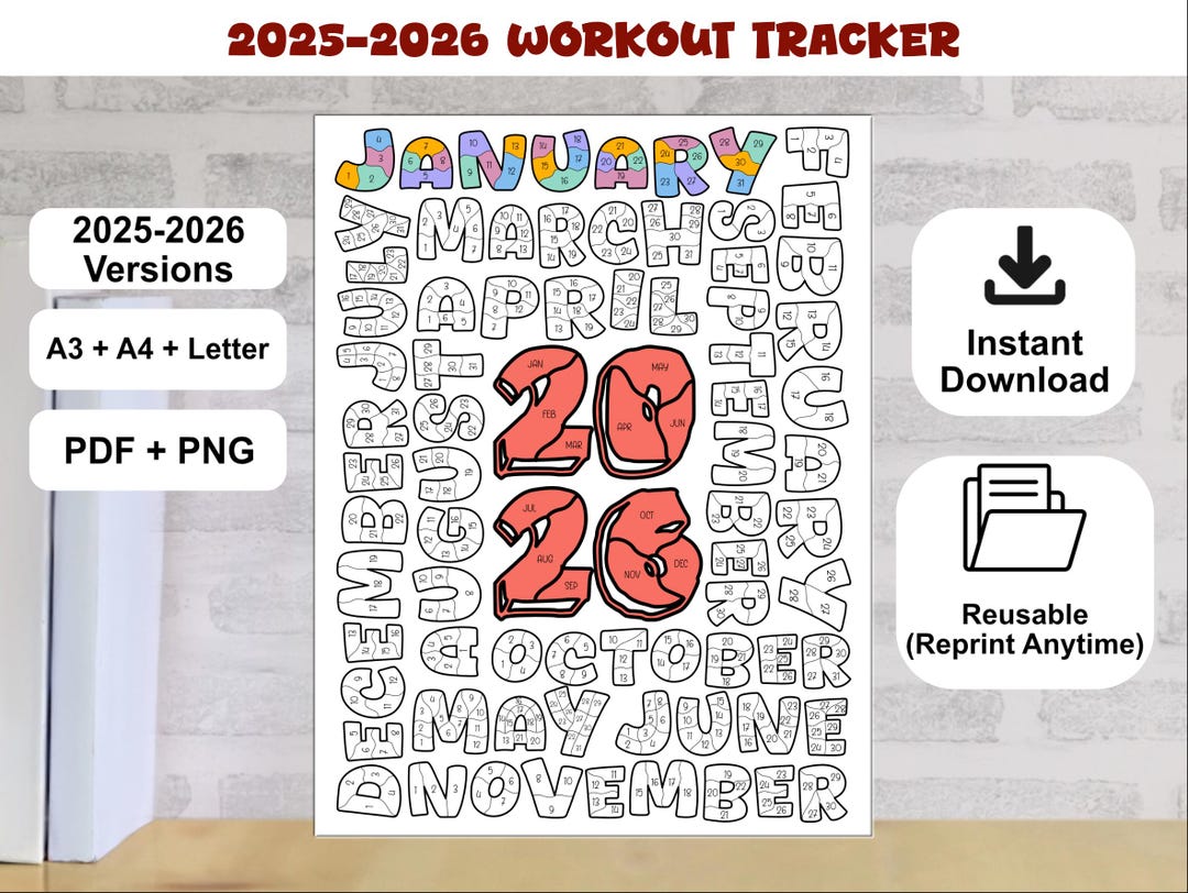 2025-2026 Coloring Workout Tracker: Daily Fitness Planner (digital ...
