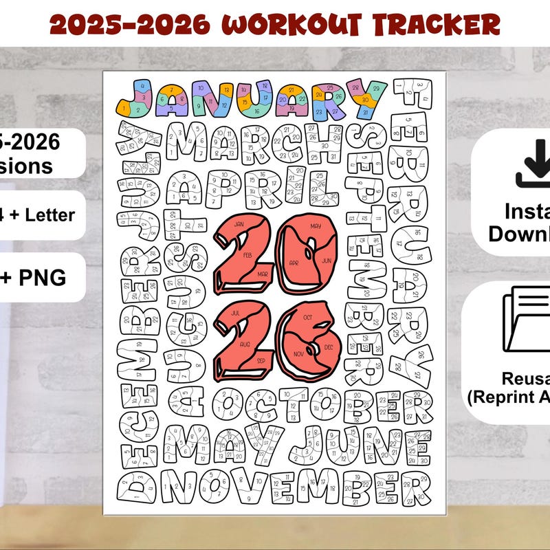 Color in Workout Calendar - Etsy