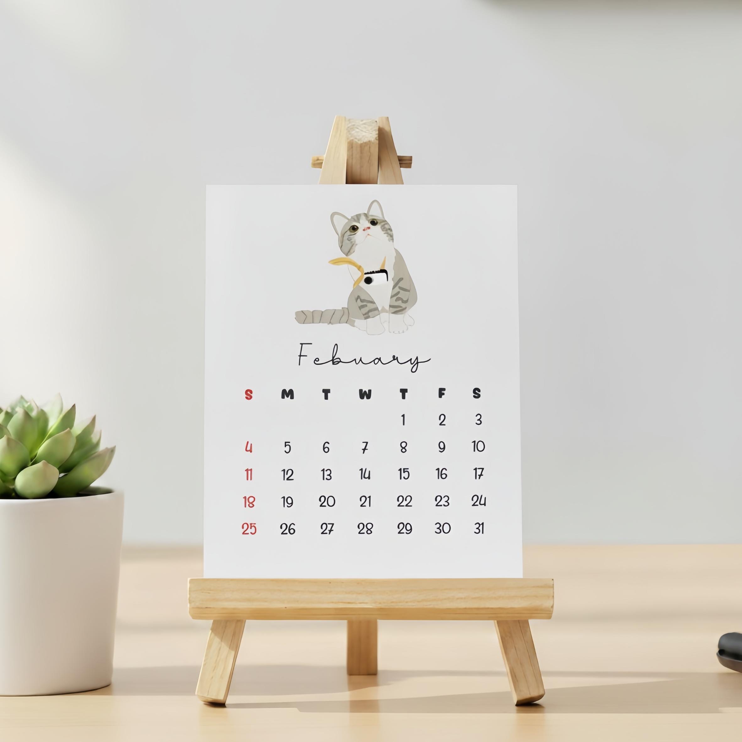 Printable 2026 Calendar, Mini Desk Calendar, Cat Calendar, Monthly ...