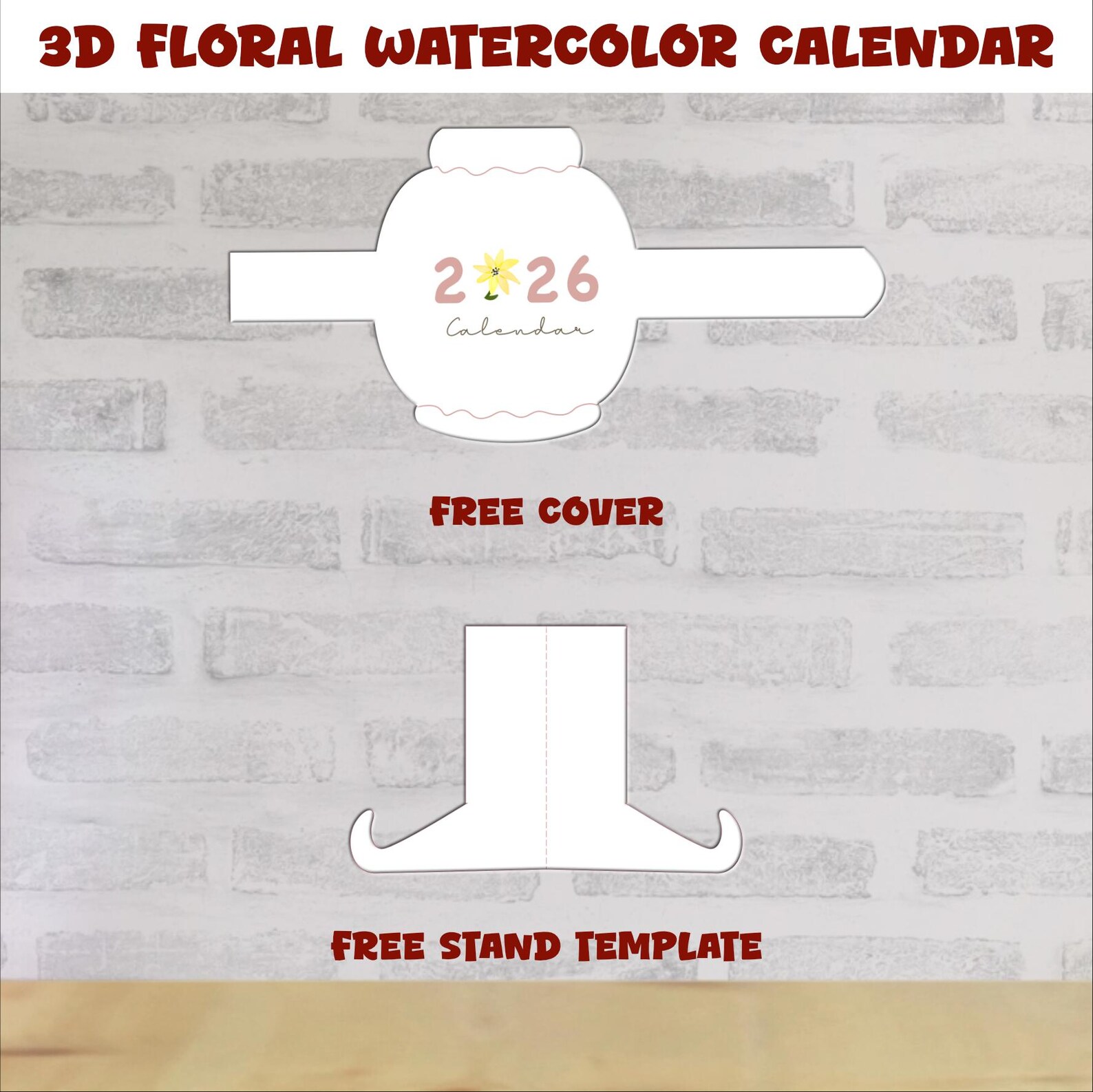 2026 Printable 3D Desk Calendar SVG – Watercolor Floral Design + Stand ...