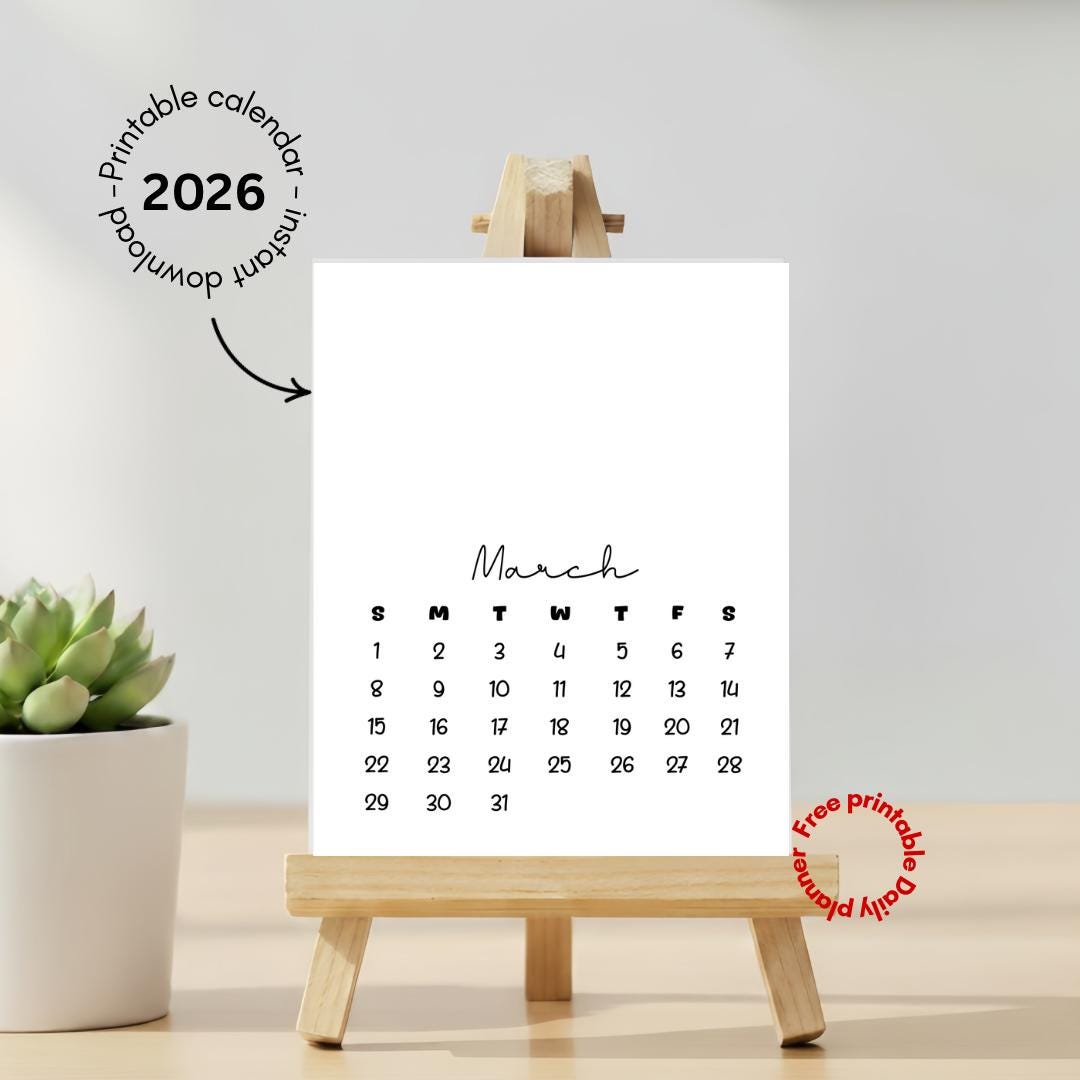 2026 Mini Printable Calendar, Mini Calendar Portrait, DIY Calendar 2026 ...