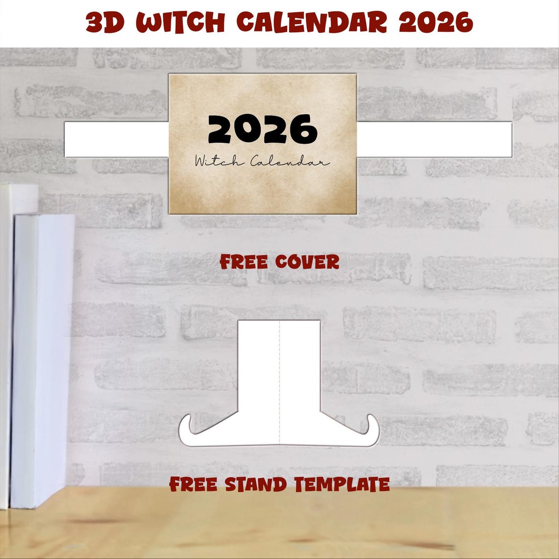 3D Witch Calendar 2026 Printable | Desk Calendar SVG & PNG | Gothic ...