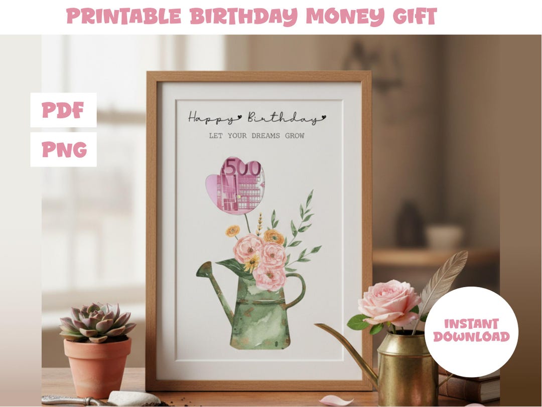 Printable Birthday Money Gift Insert for Her | Floral Frame Insert ...