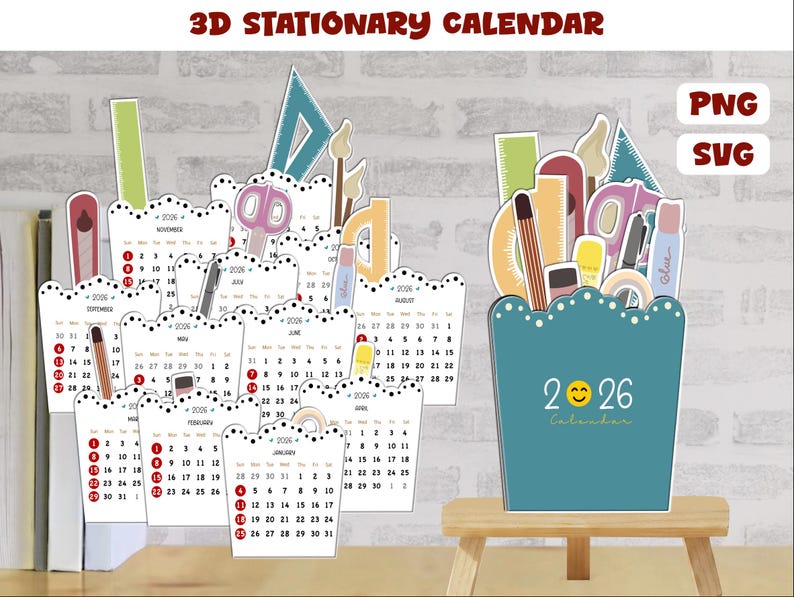 2026 3D Desk Calendar: DIY Papercraft Office Decor (PNG+SVG) - Etsy