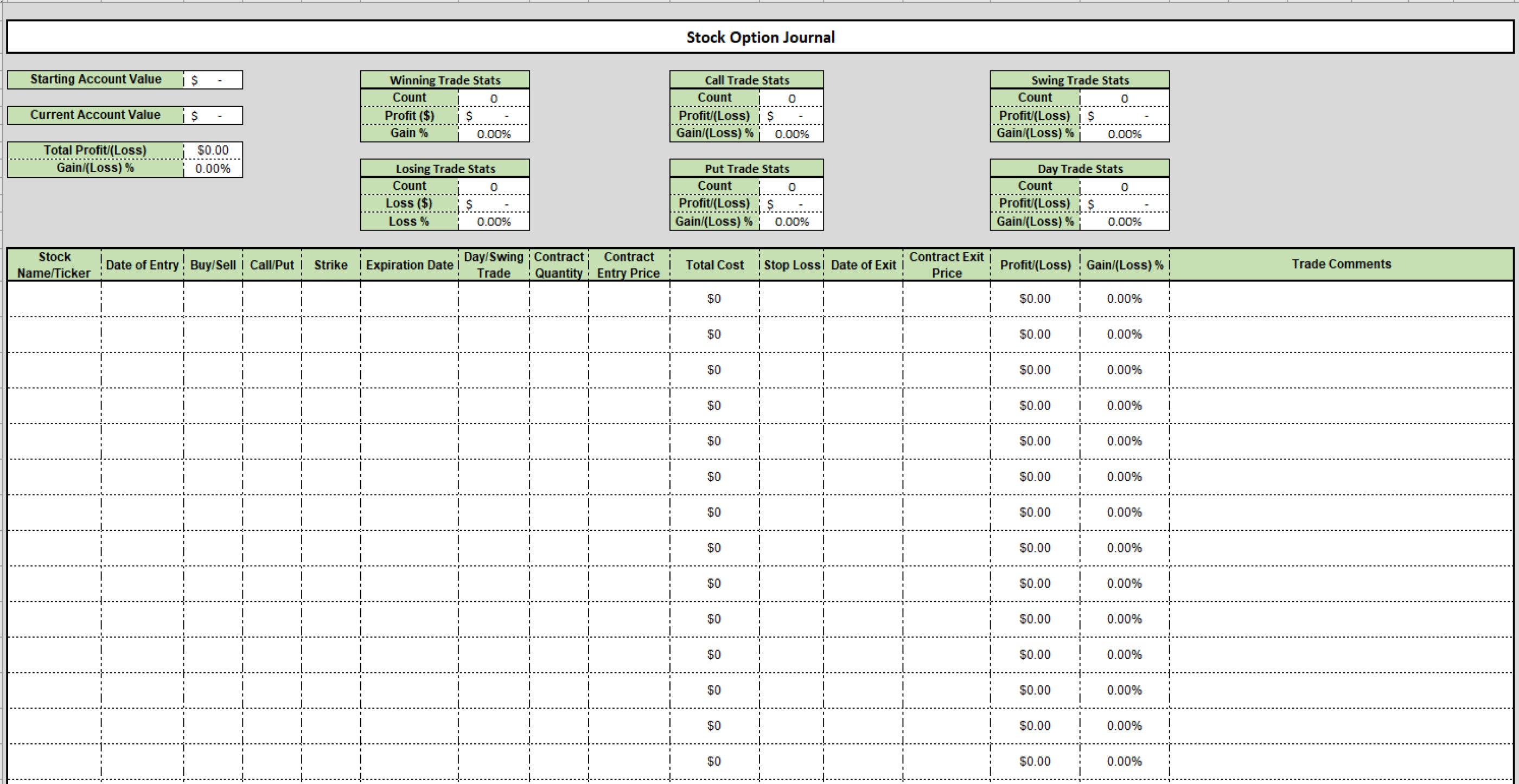 Stock Options Trading Journal - the Trading Journal for All Trading ...