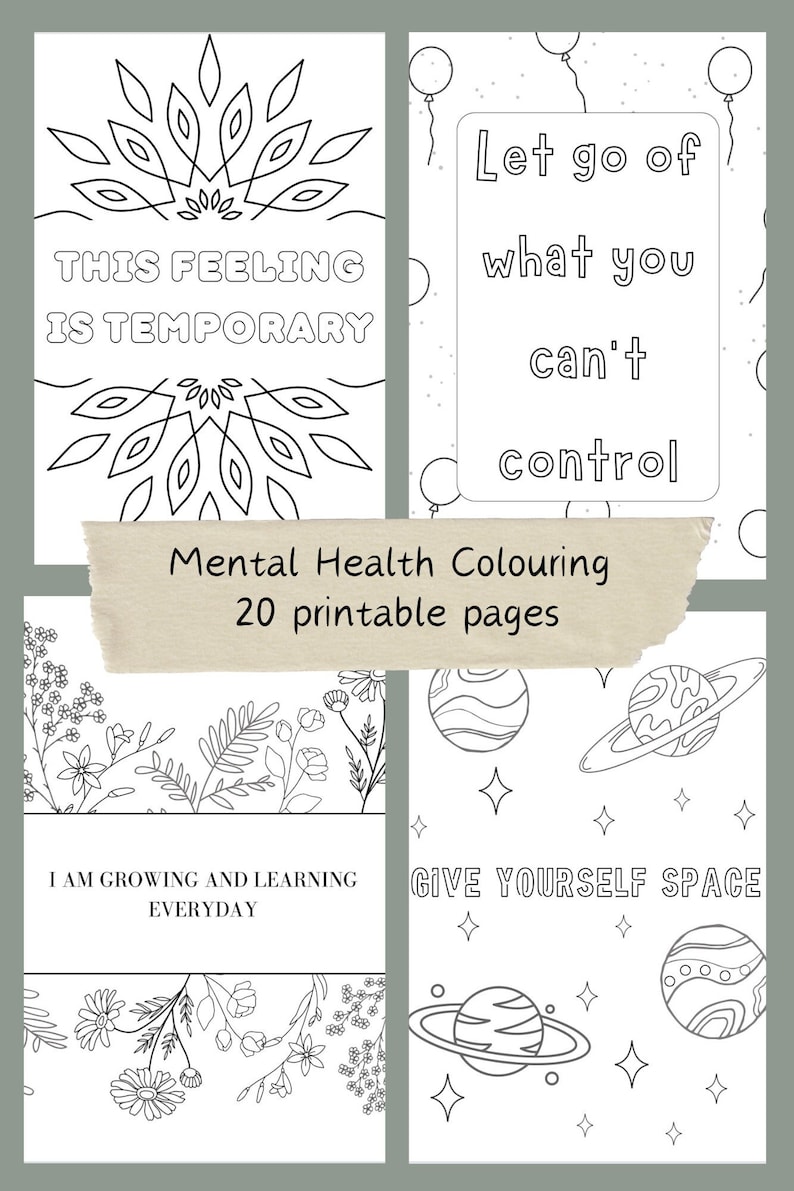 Mental Health Colouring Pages, Printable PDF, Mindful Therapy Art ...