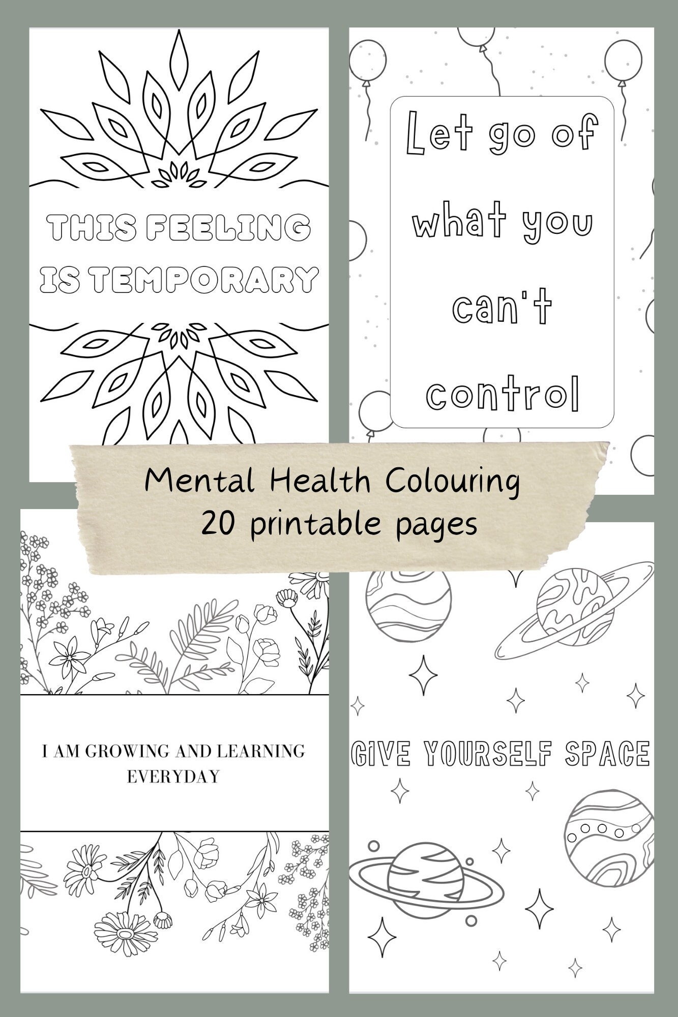 Mental Health Colouring Pages, Printable PDF, Mindful Therapy Art ...