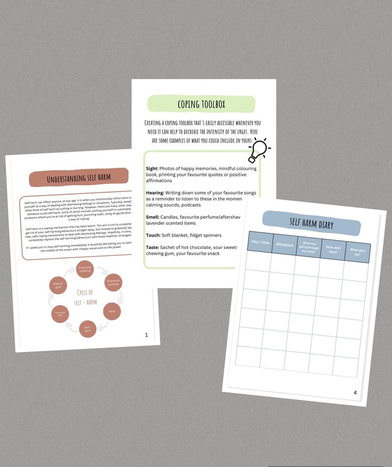 Self Harm Prevention Workbook, Mental Health Journal, Coping Strategies ...