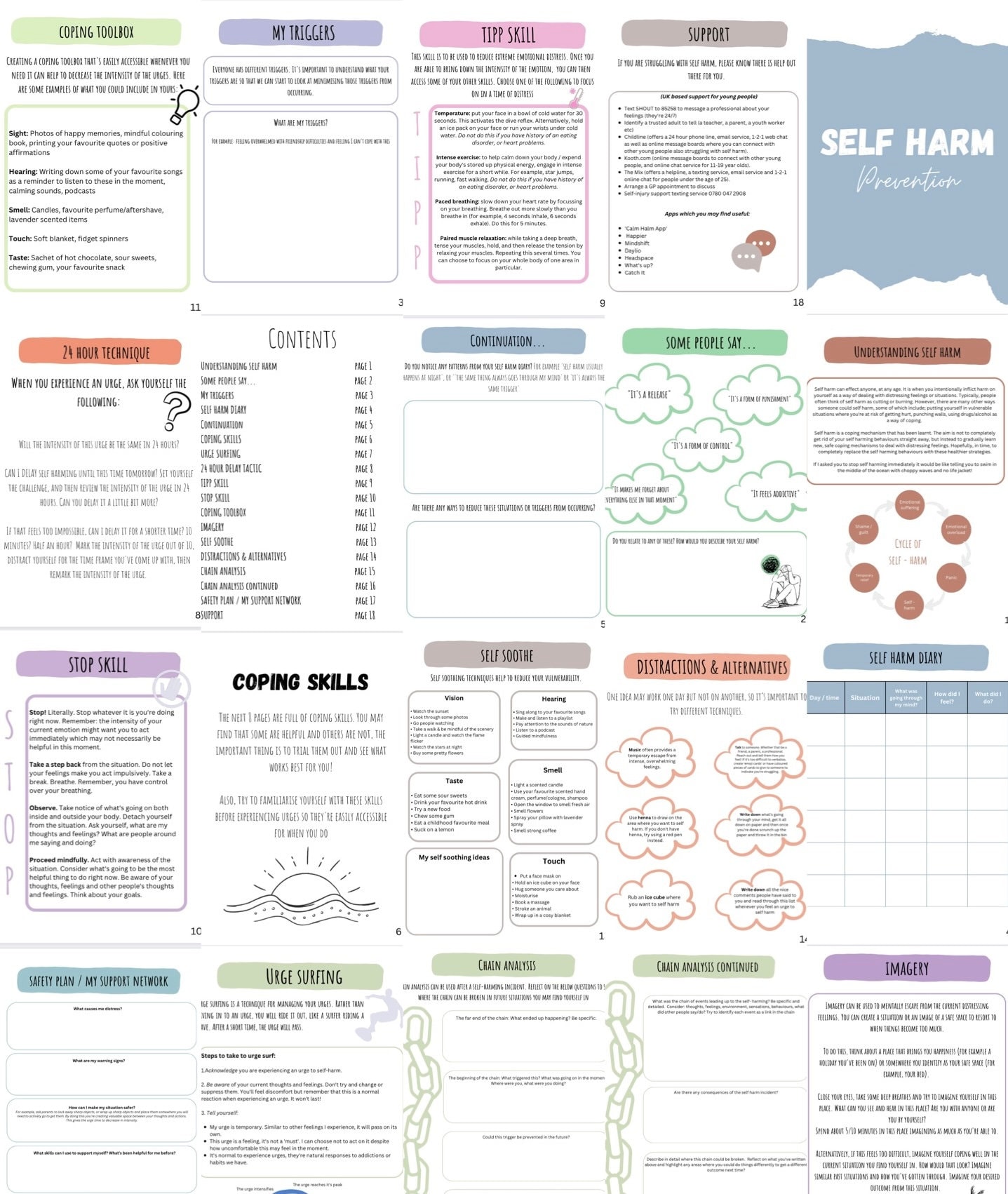 Self Harm Prevention Workbook, Mental Health Journal, Coping Strategies ...