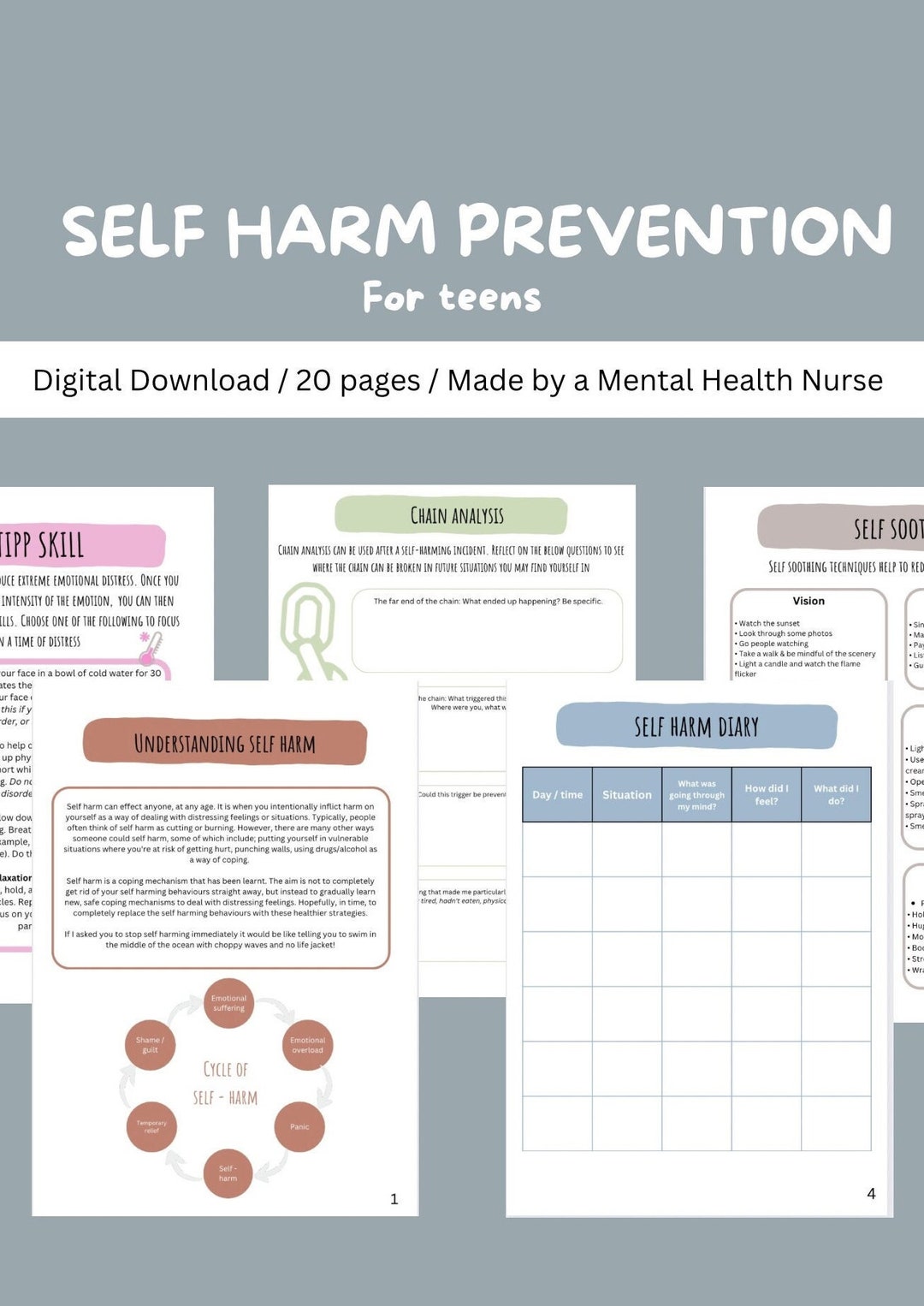 Self Harm Prevention Workbook, Mental Health Journal, Coping Strategies ...