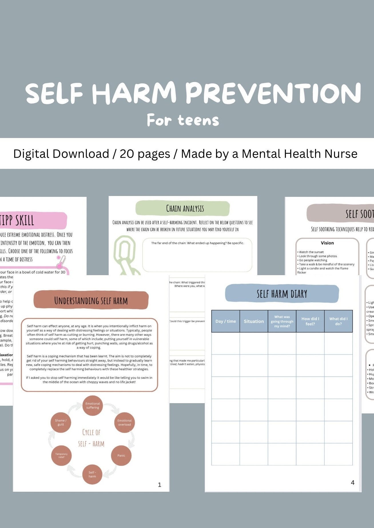 Self Harm Prevention Workbook, Mental Health Journal, Coping Strategies ...