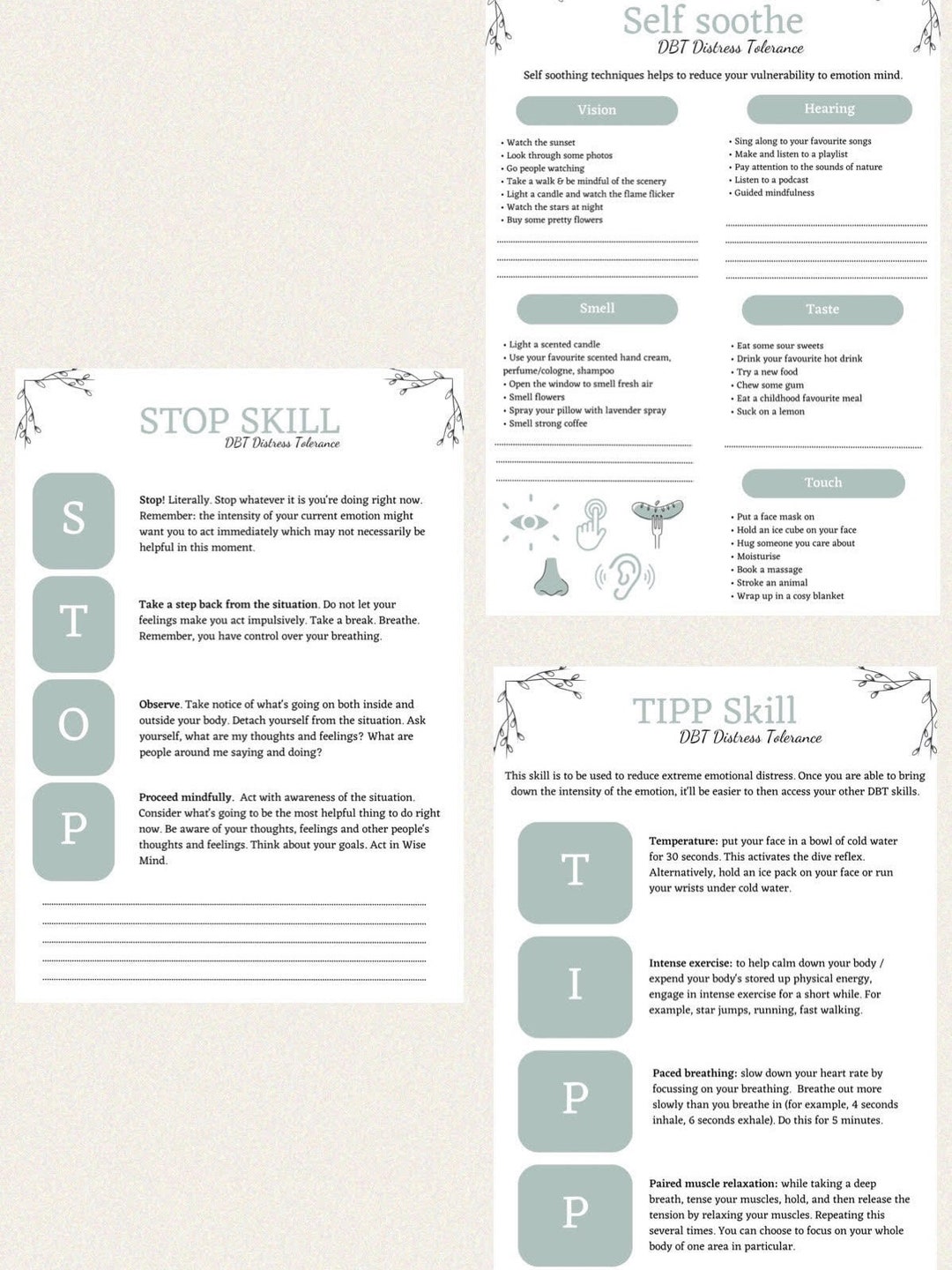 DBT Distress Tolerance Skills tipp/stop/self Soothe - Etsy DBT Distress Tolerance Skills tipp/stop/self Soothe - Etsy