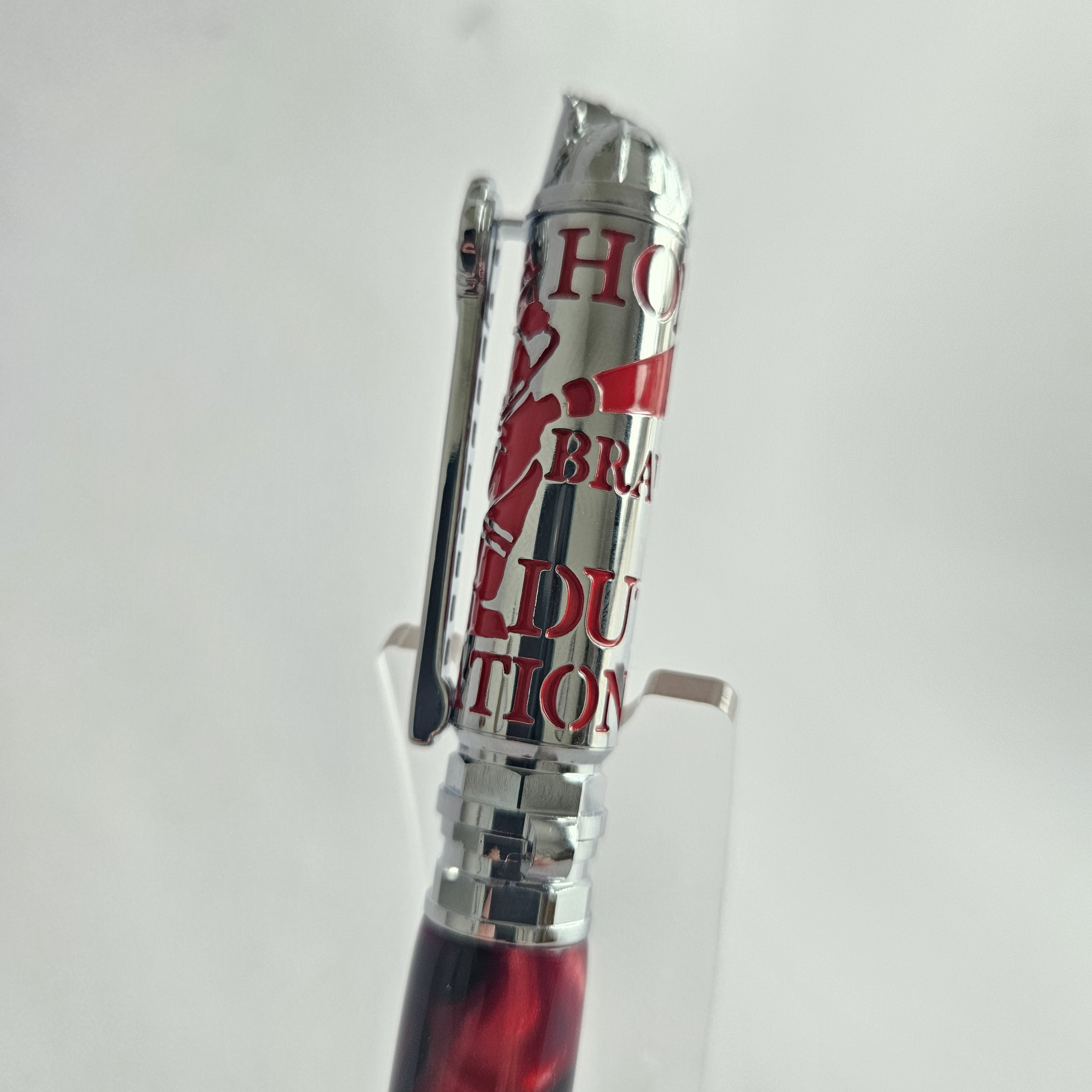Firefighter Pen Fireman Red and Chrome Push and Lock Twist Red Barrel ...