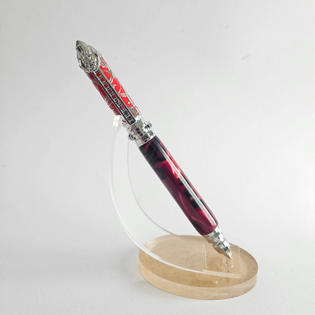 Firefighter Pen Fireman Red and Chrome Push and Lock Twist Red Barrel ...