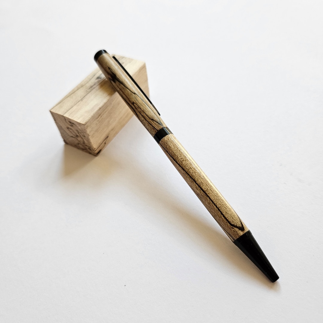Spalted Maple Slimline Wood Pen Handmade Turned Wooden Light Wood Black ...