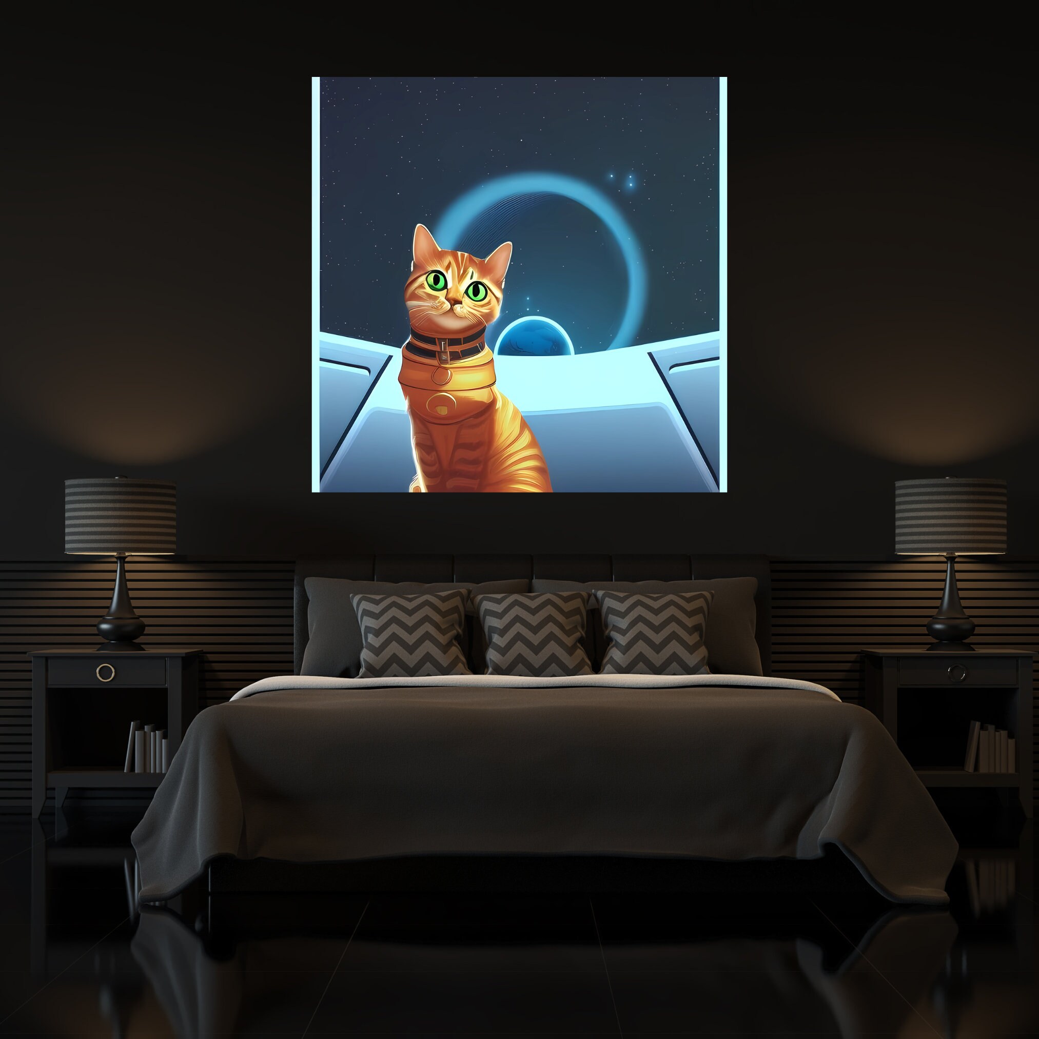 Cosmic Cat in Space Art Whimsical Feline Astronaut Wall Decor - Etsy